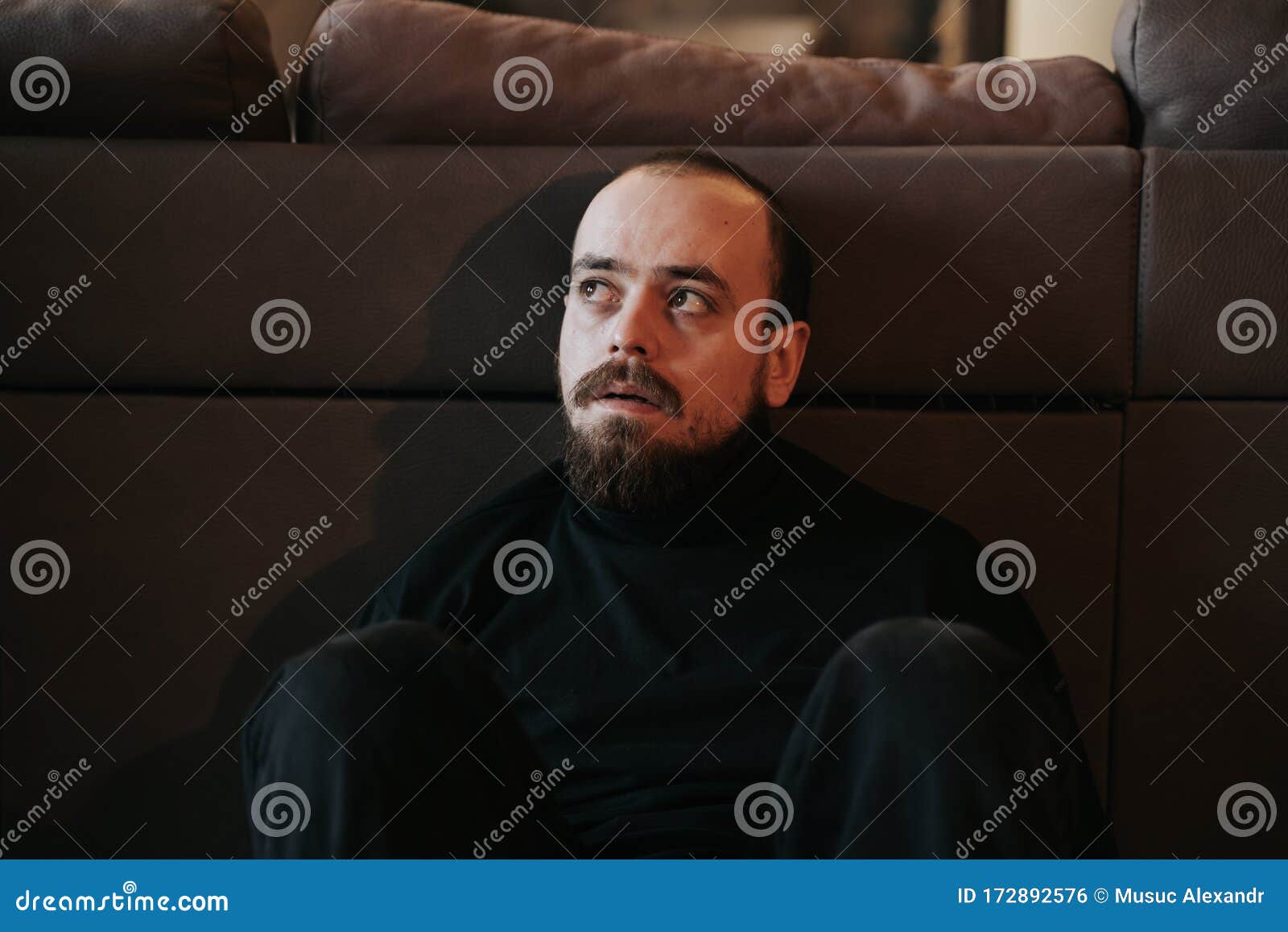 Lonely Young Man with Beard, Sad in Depression, Stock Photo - Image of ...