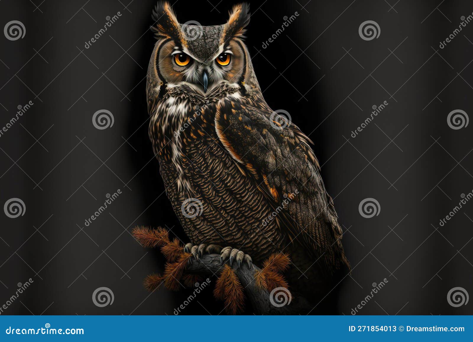 Lonesome Intense the Great Horned Owl Looks Stock Illustration ...