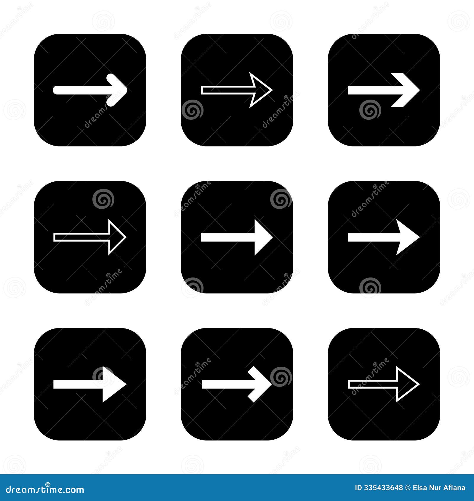 Long Arrow Icon Vector Set on Black Square Stock Illustration ...