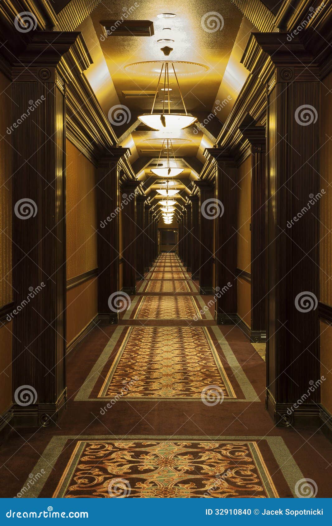 Long Art Deco Corridor stock photo. Image of column, floor - 32910840