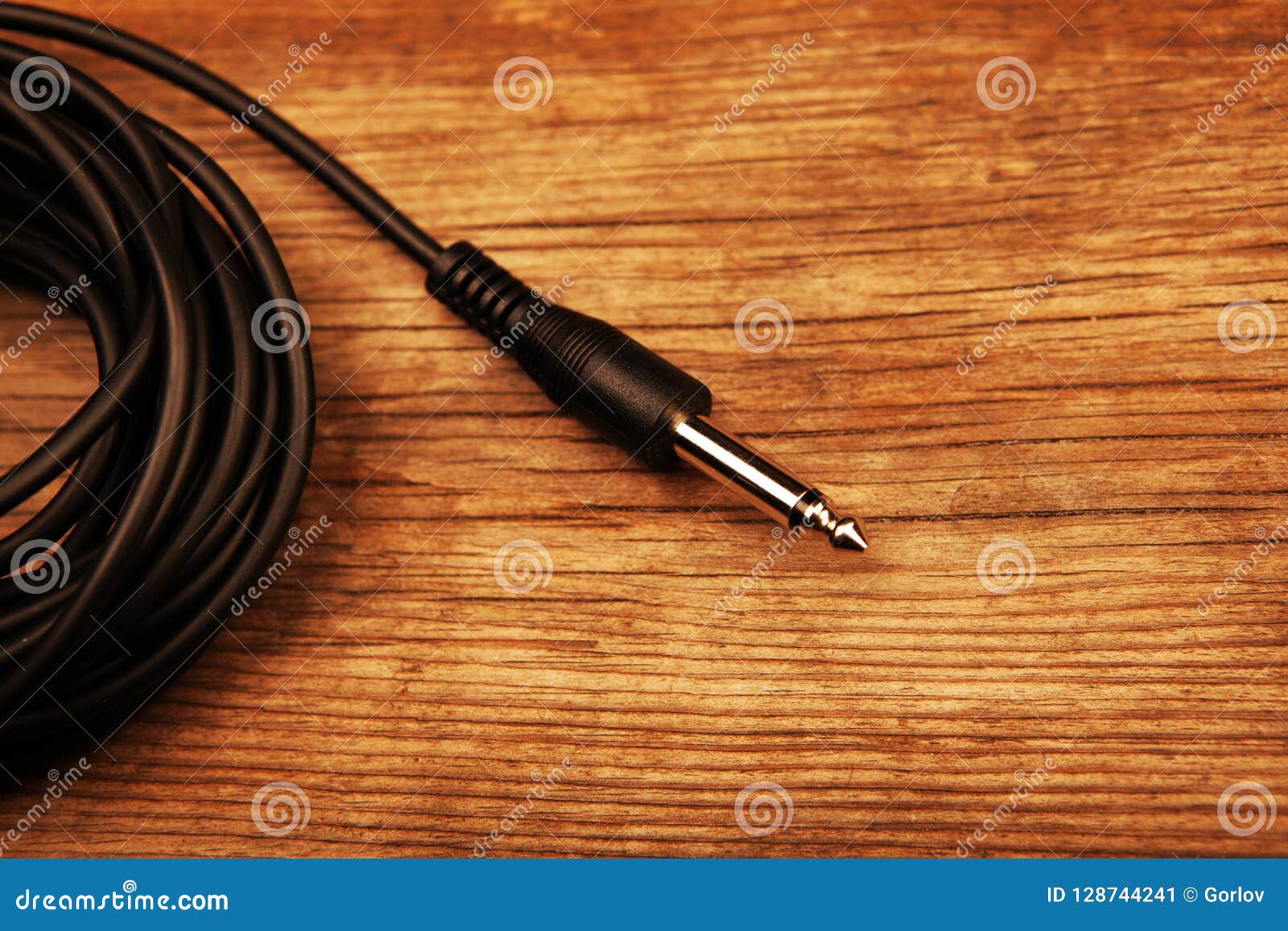 Long Audio Cable Wooden Table Stock Image - Image of communication ...