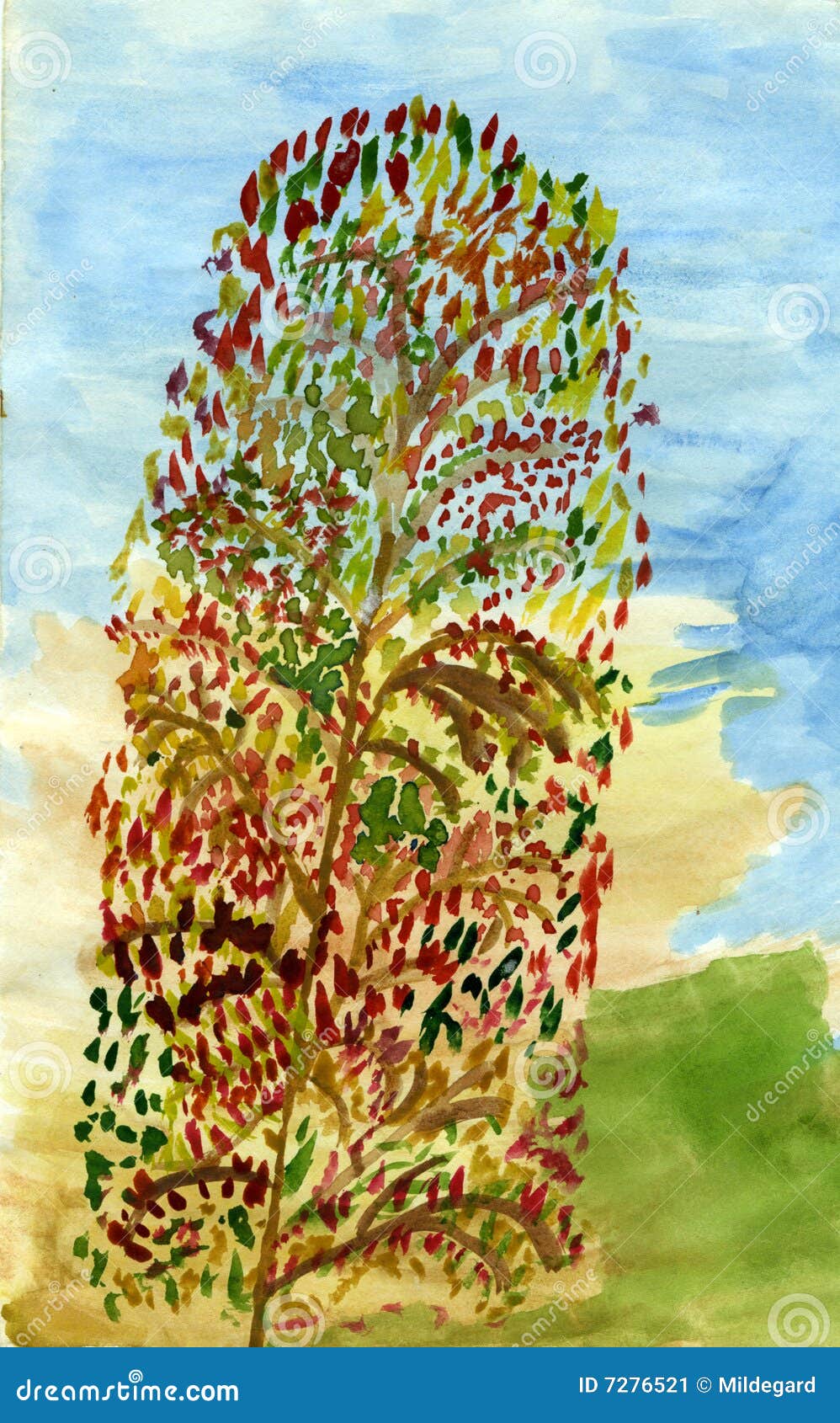 Long autumn tree stock illustration. Illustration of leaf - 7276521