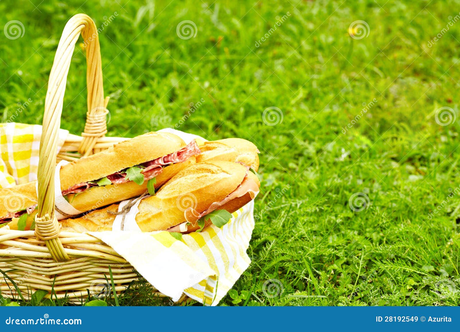 Long Baguette Sandwiches in Basket Stock Image - Image of gammon, fresh ...