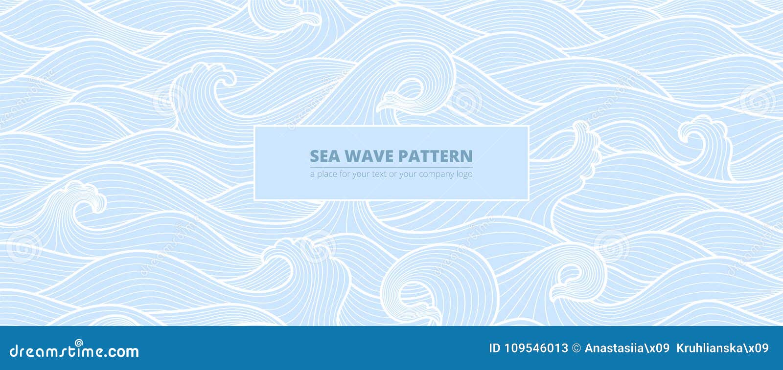 Long banner blue sea waves stock vector. Illustration of curly - 109546013