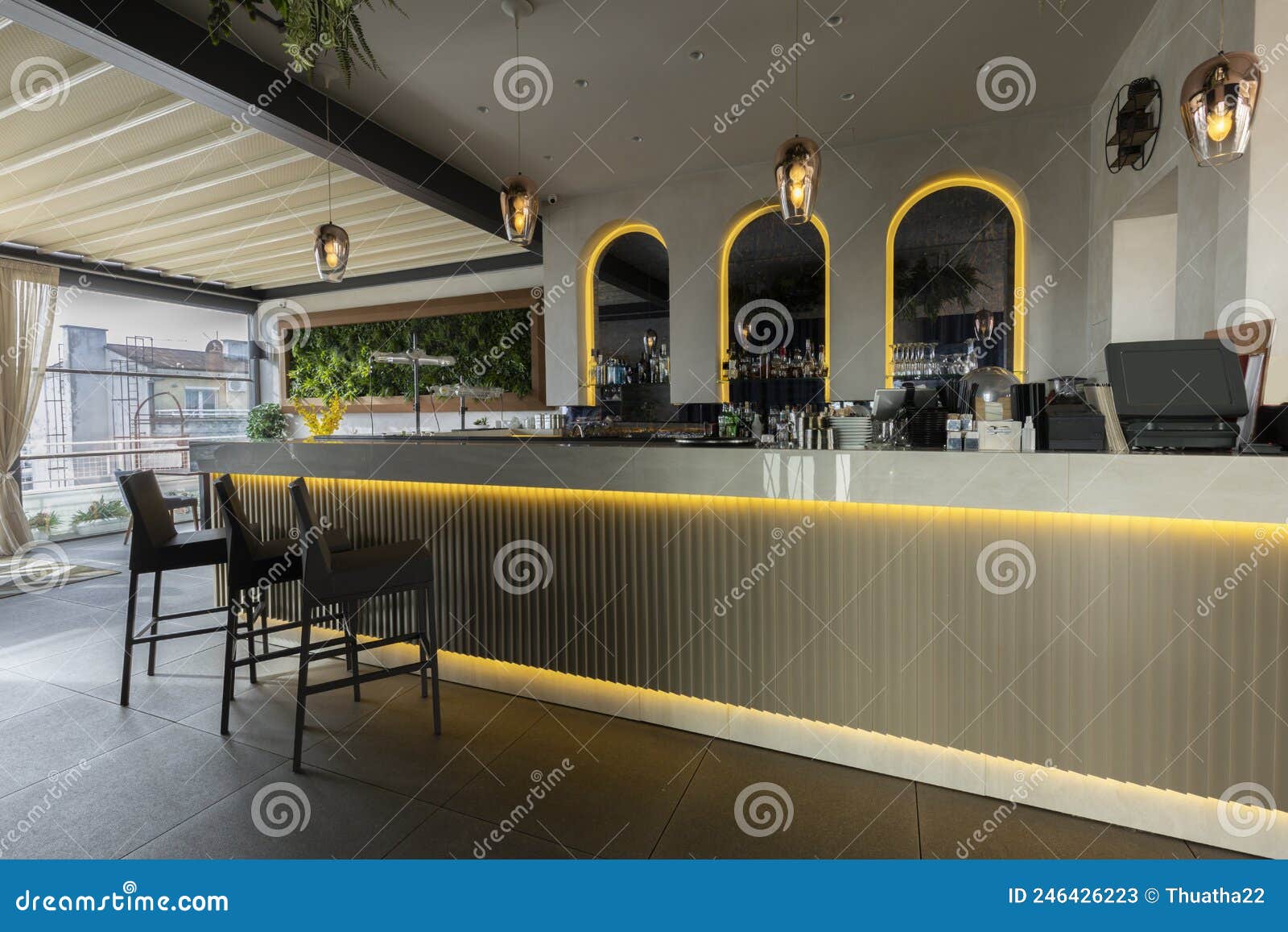 Long Bar Counter in Empty Hotel Cafe Bar Editorial Stock Photo - Image ...