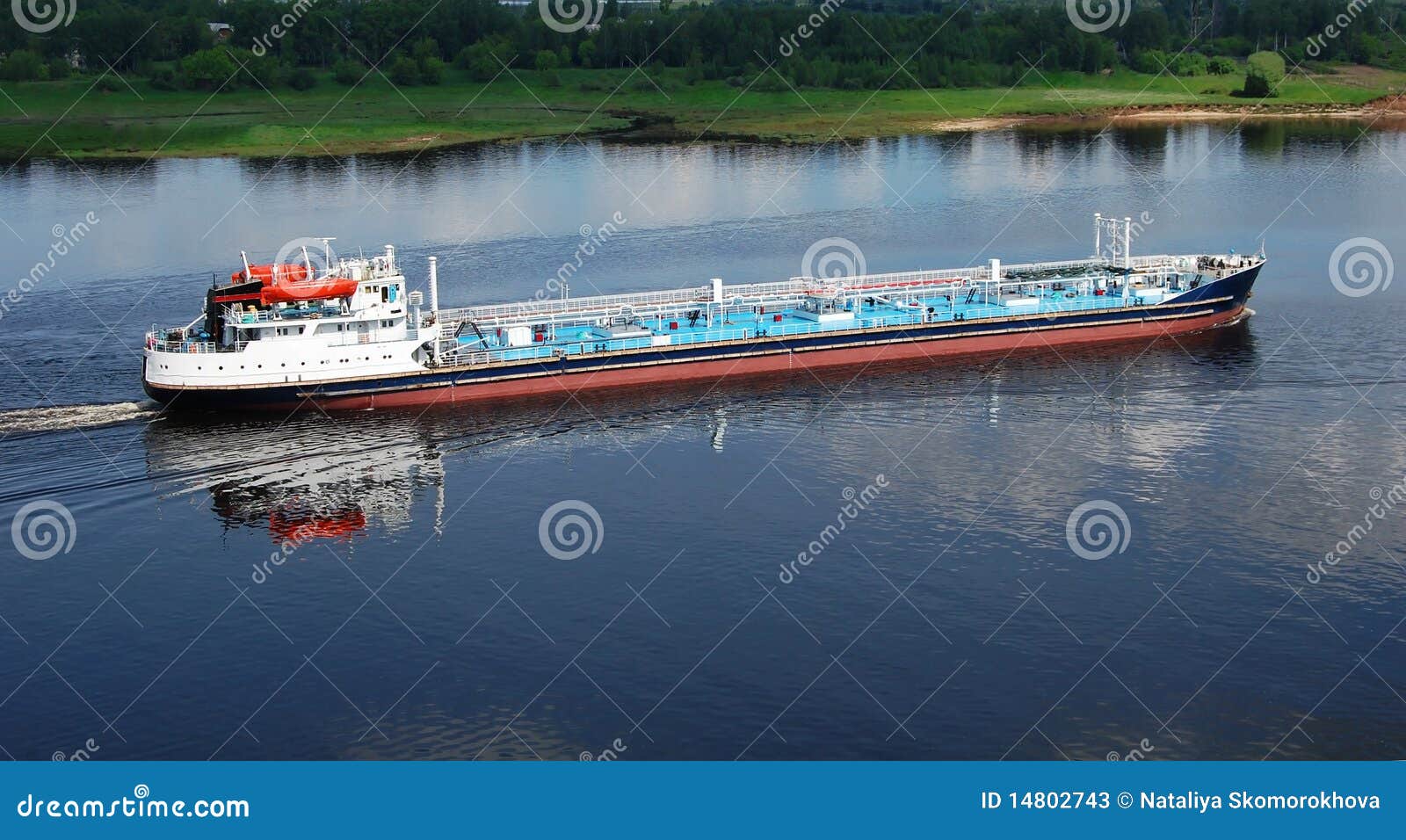 The Long Barge on the River Stock Image - Image of container ...