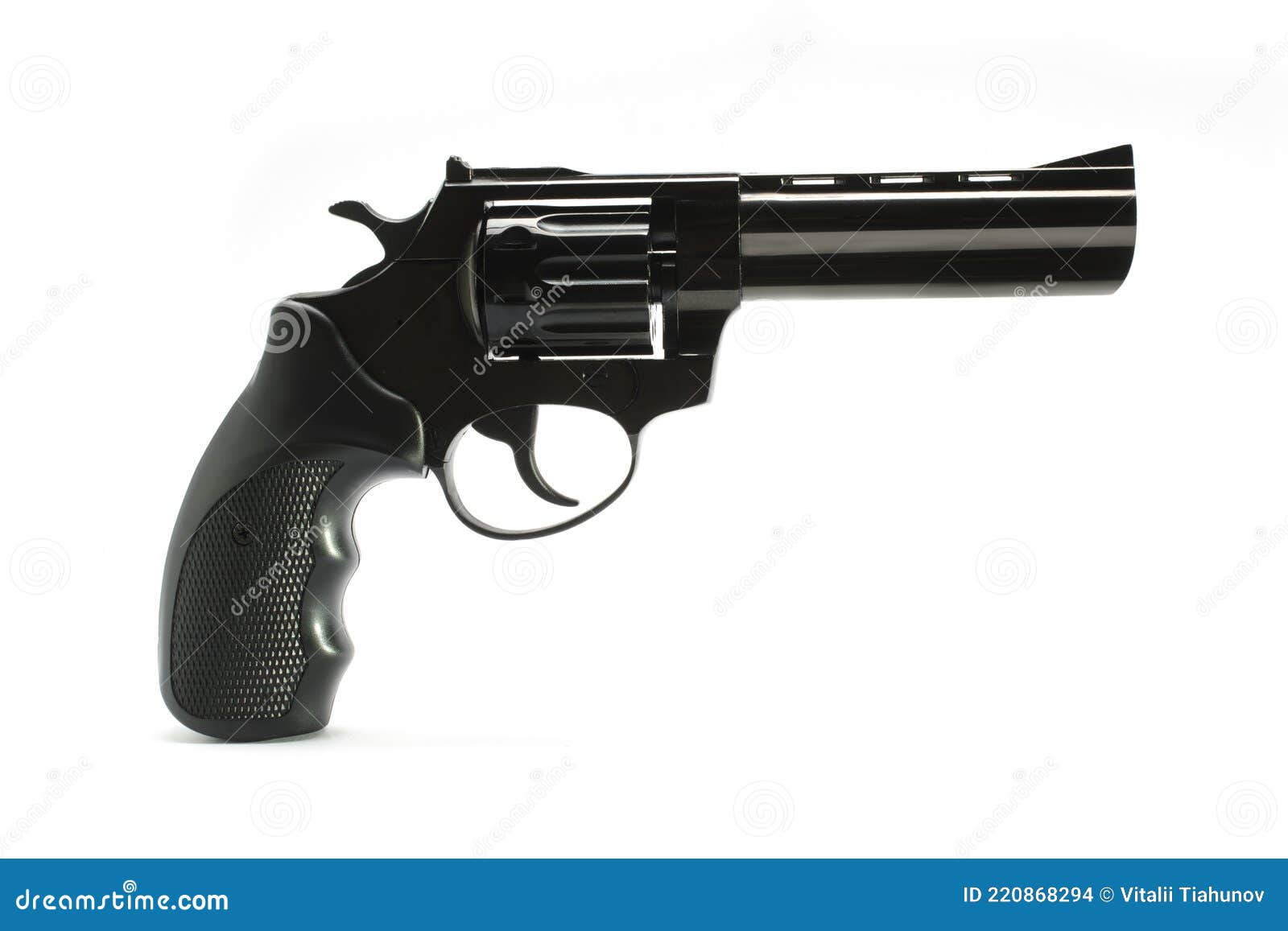 Long-barreled Revolver with a Black Plastic Handle Isolated Stock Photo ...