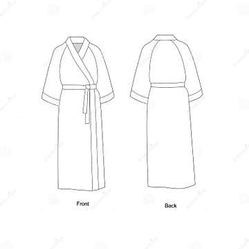 Long Bath Robe with Raglan Sleeves. Bathrobe Technical Drawing Vector ...