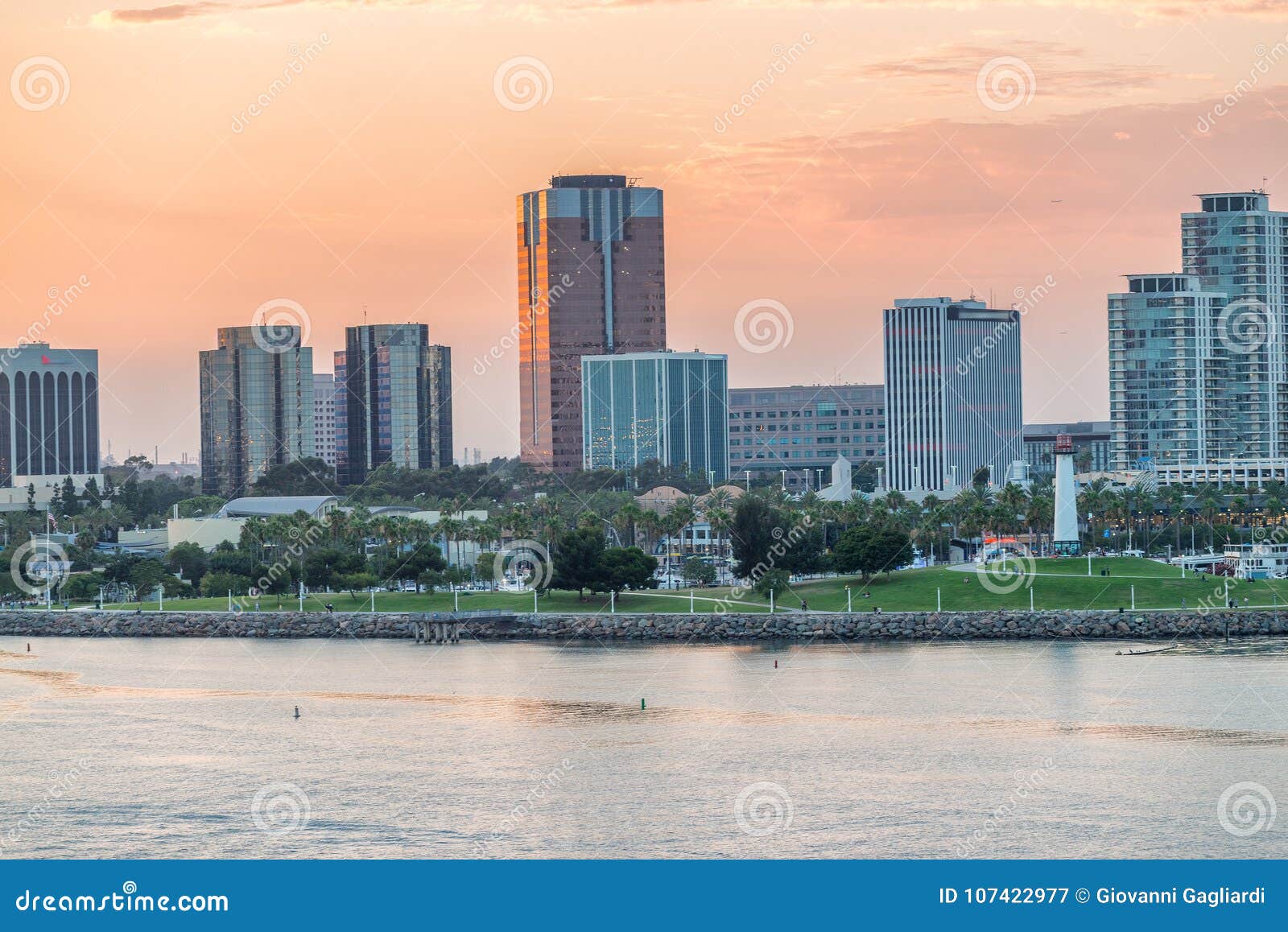 Long Beach, California. City Skyline at Sunset Stock Image - Image of ...