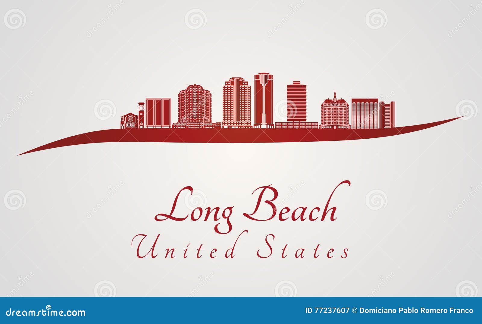 Long Beach V2 Skyline in Red Stock Vector - Illustration of california ...
