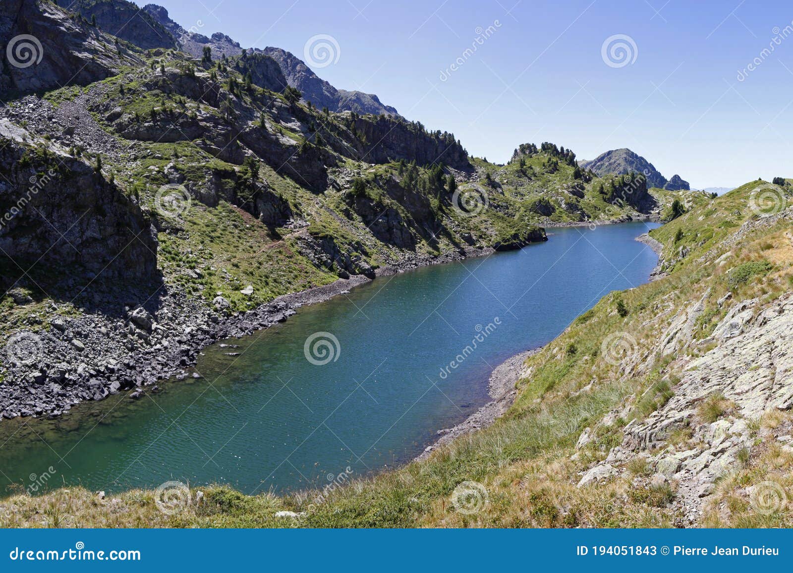 A Long Blue Lake in the Mountains Stock Image - Image of french ...
