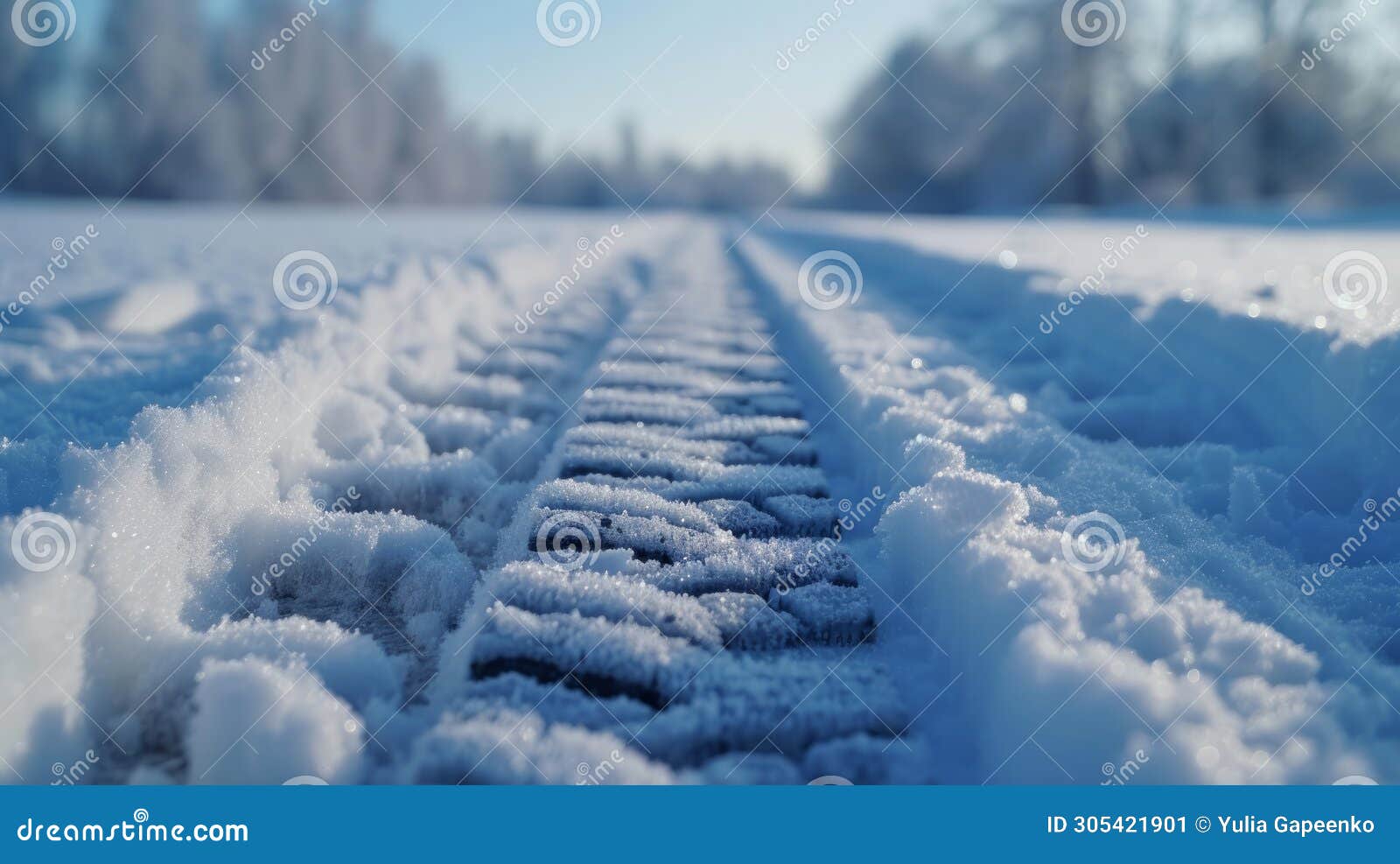 Long Brake Mark from a Car in the Snow Stock Image - Image of road ...