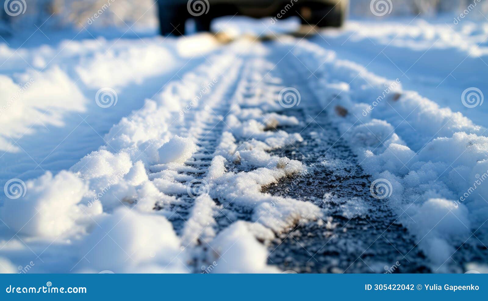 Long Brake Mark from a Car in the Snow Stock Photo - Image of ...