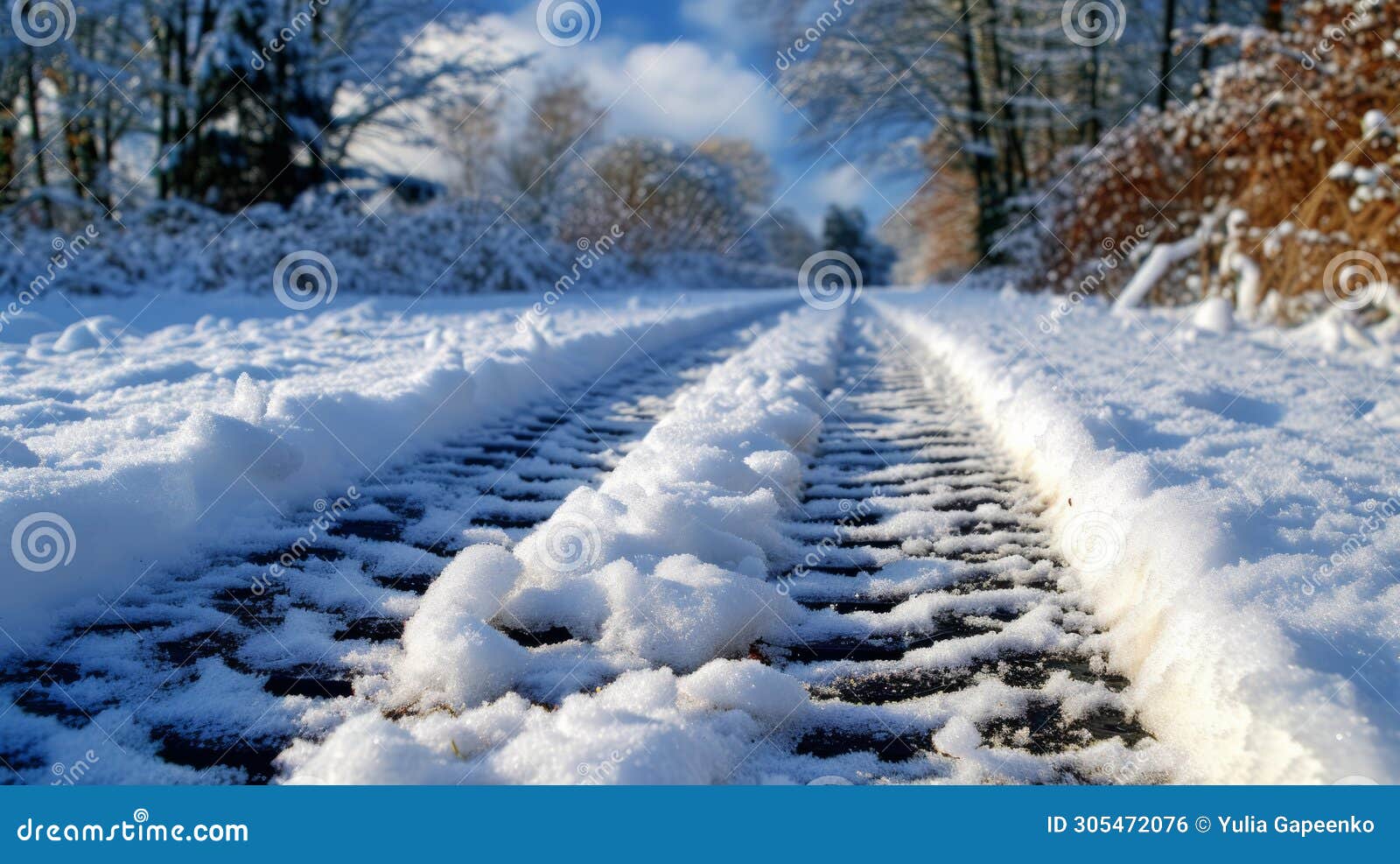 Long Brake Mark from a Car in the Snow Stock Photo - Image of frost ...