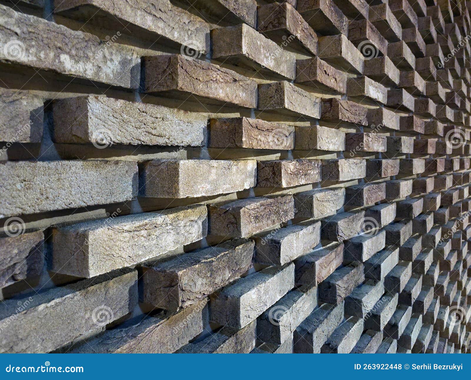 A Long Brick Wall in Perspective. Bricks are Laid Out in a Pattern with ...