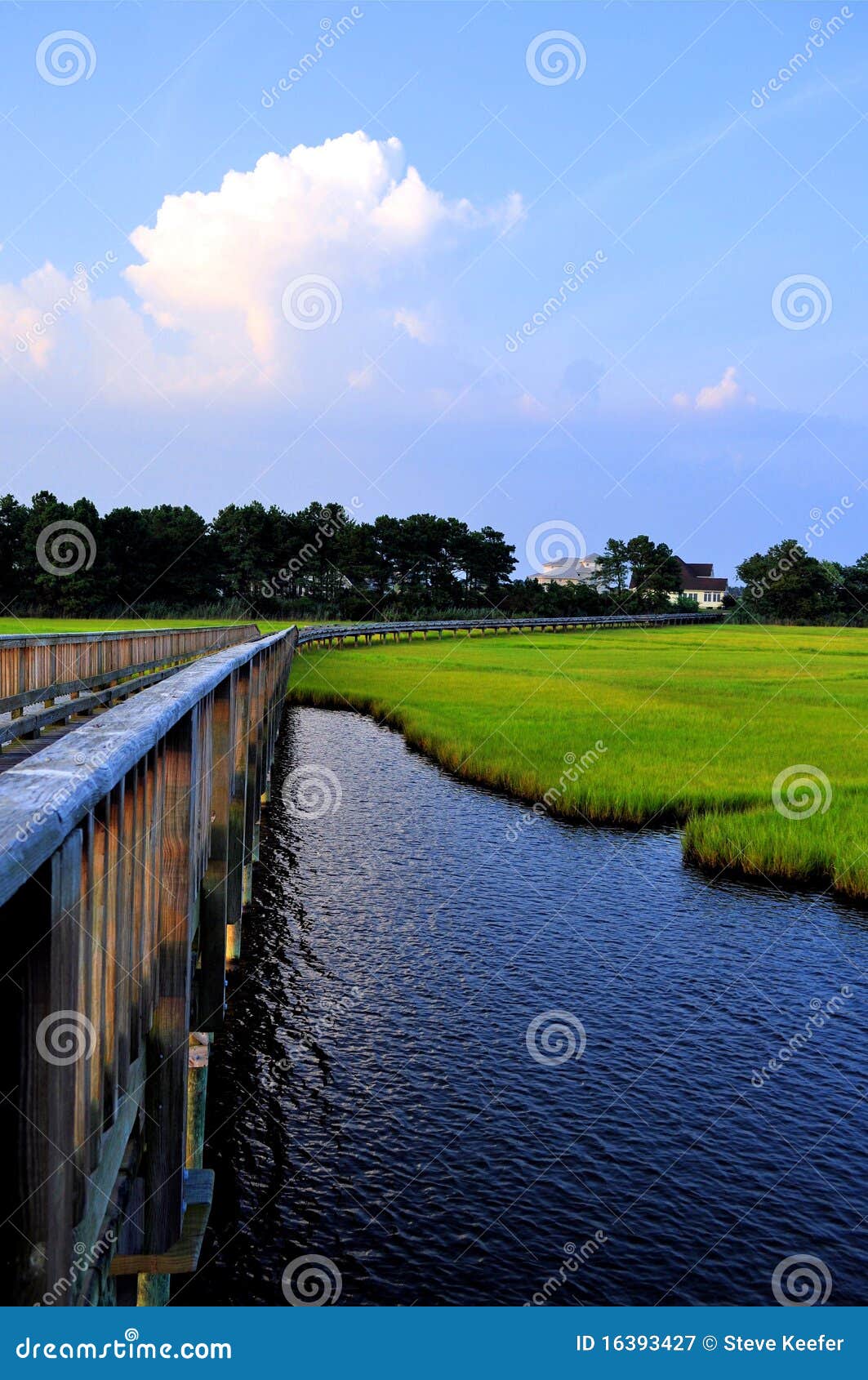 Long Bridge Over Grass and Water Stock Image - Image of bridge, water ...