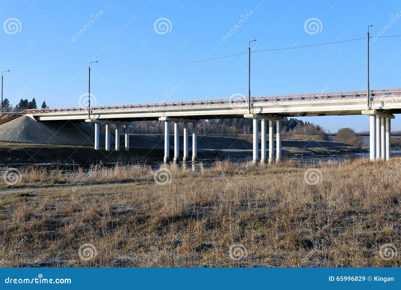 The Long Bridge on Piles Over the River Stock Image - Image of road ...