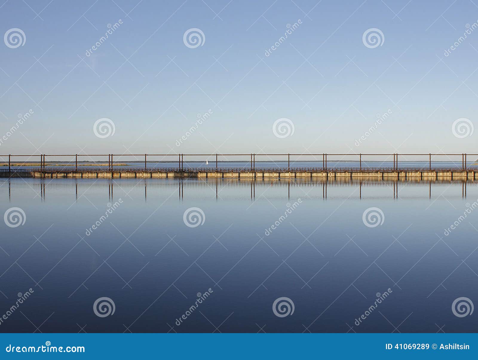 Long Bridge with River Reflection Stock Image - Image of nature, metal ...