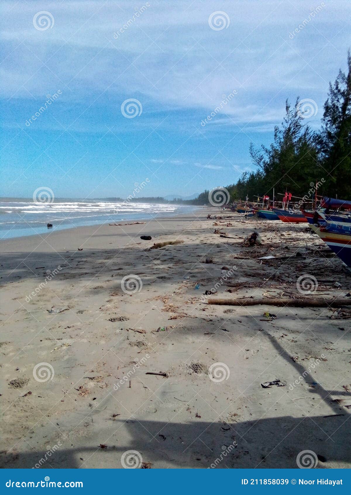 A Long Bright Beach Atmosphere in the Morning Stock Image - Image of ...