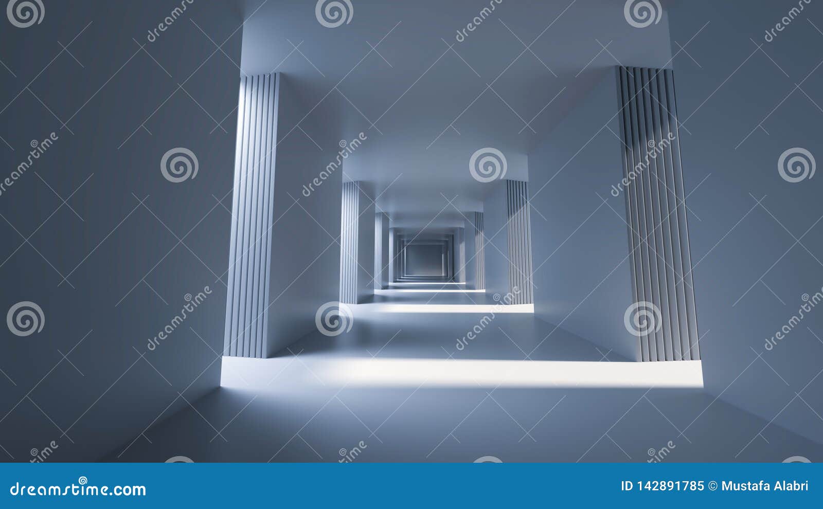 Long Bright Corridor with Bright Side Sunshine,3D Rendering Stock ...