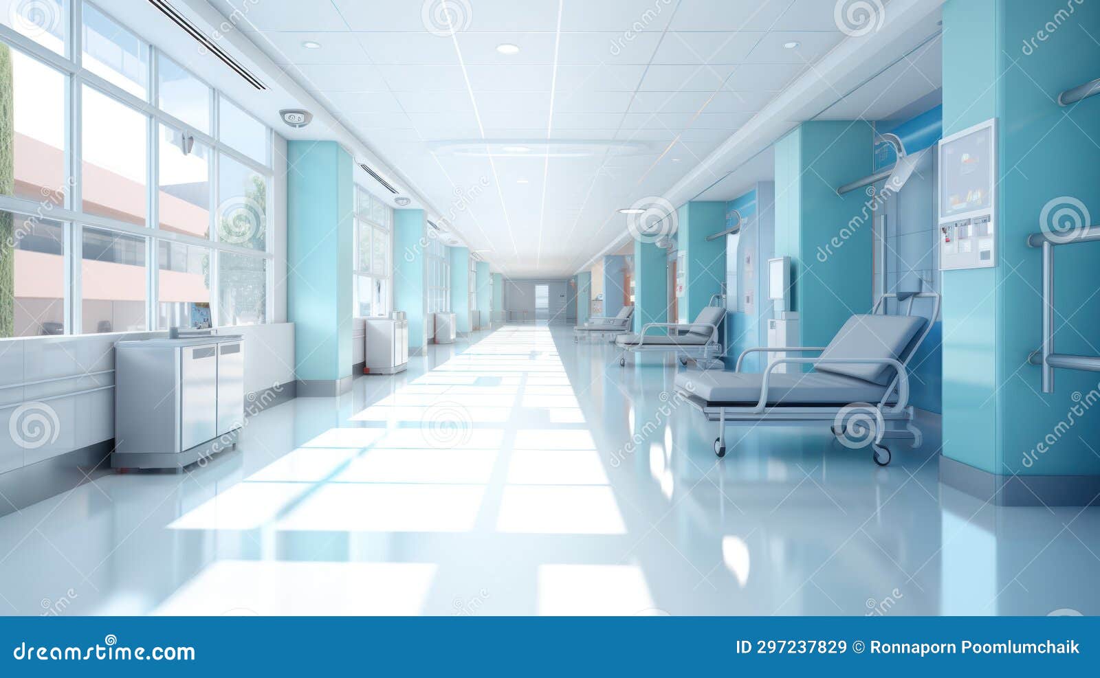 A Long, Bright Hospital Corridor with Rooms and Seating Stock ... A Long, Bright Hospital Corridor with Rooms and Seating Stock ...