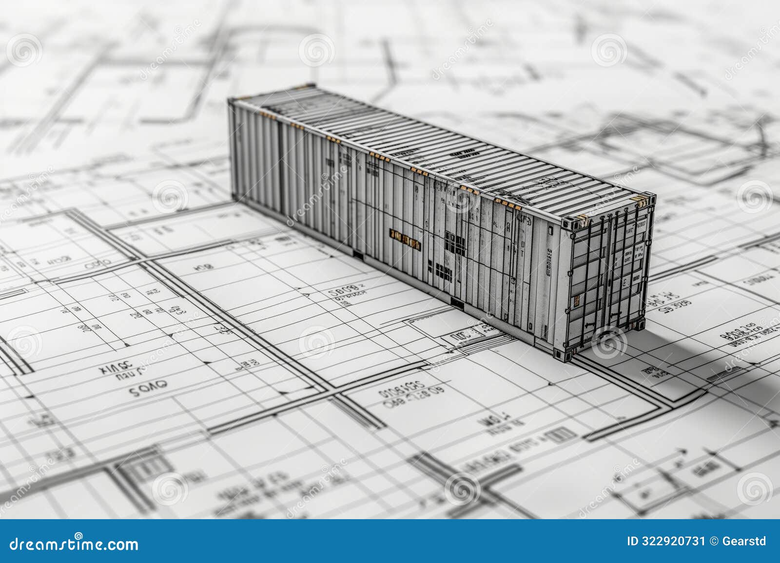 Long Cargo Container on Technical Draft Stock Image - Image of ...