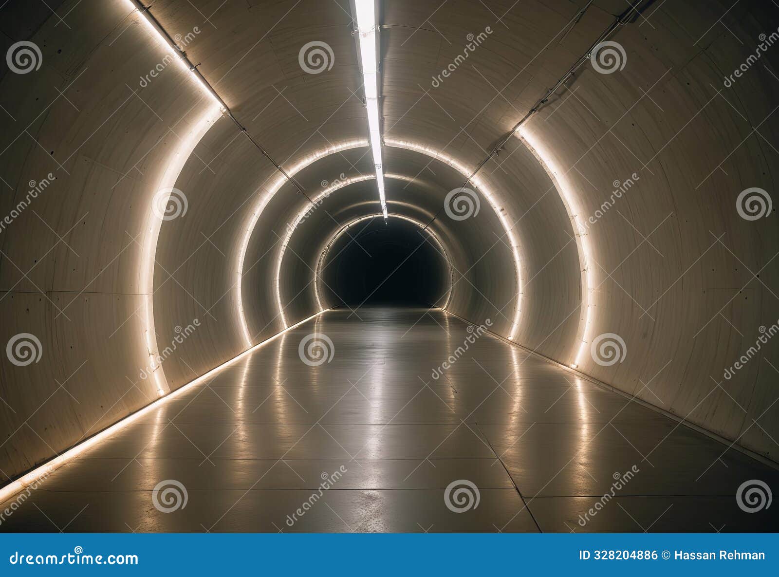 A Long, Circular Tunnel with LED Lights Stock Illustration ...