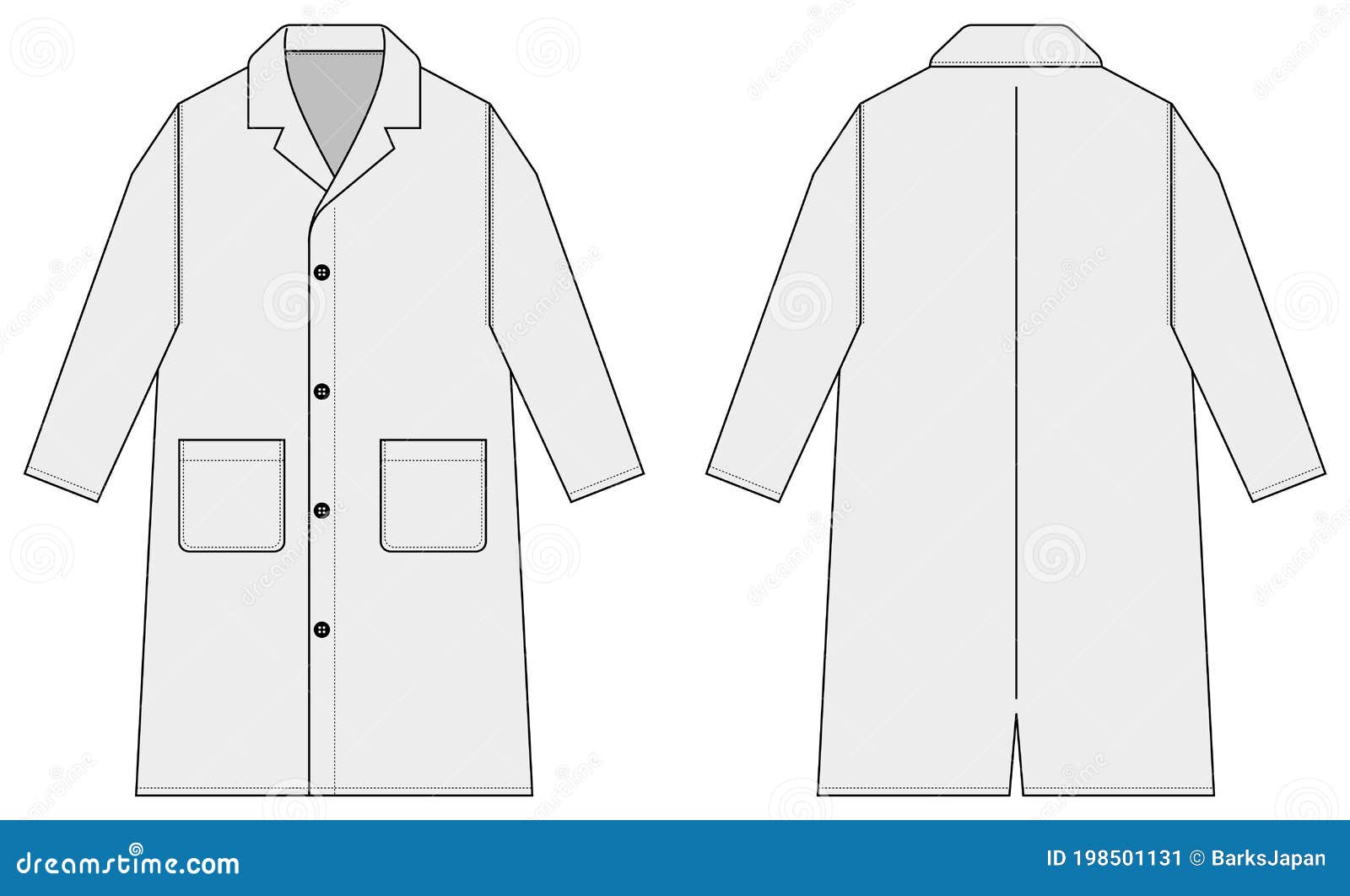 Long Coat, Trench Coat Vector Template Illustration / White ...