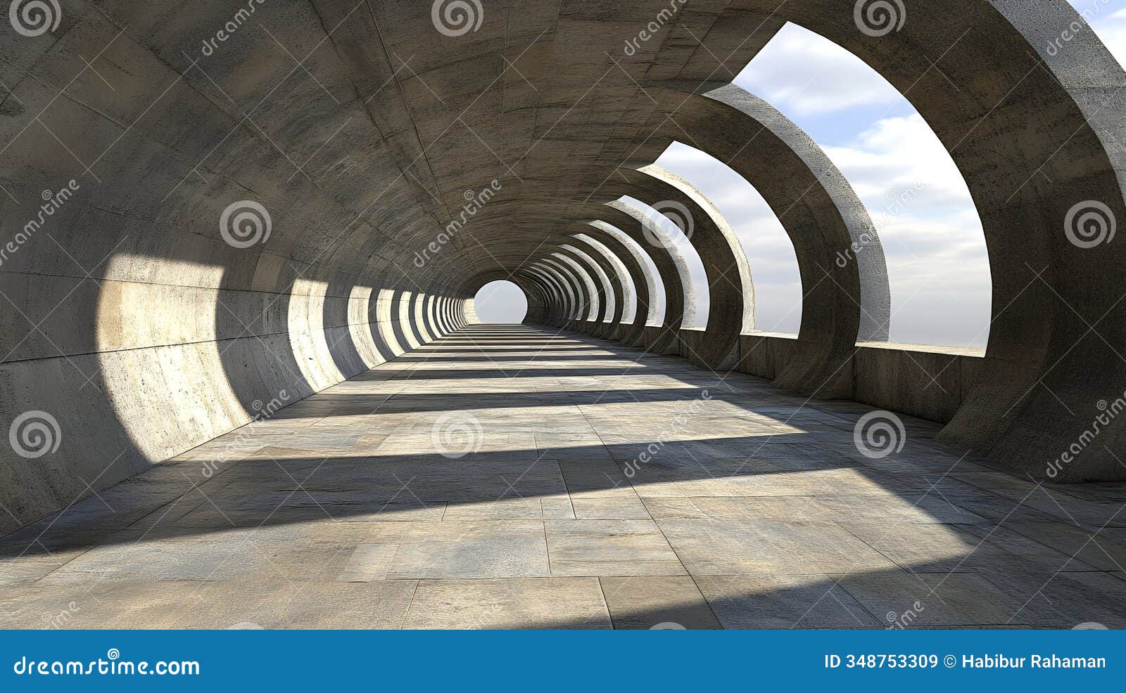 A Long Concrete Tunnel with Arched Windows Stock Illustration ...