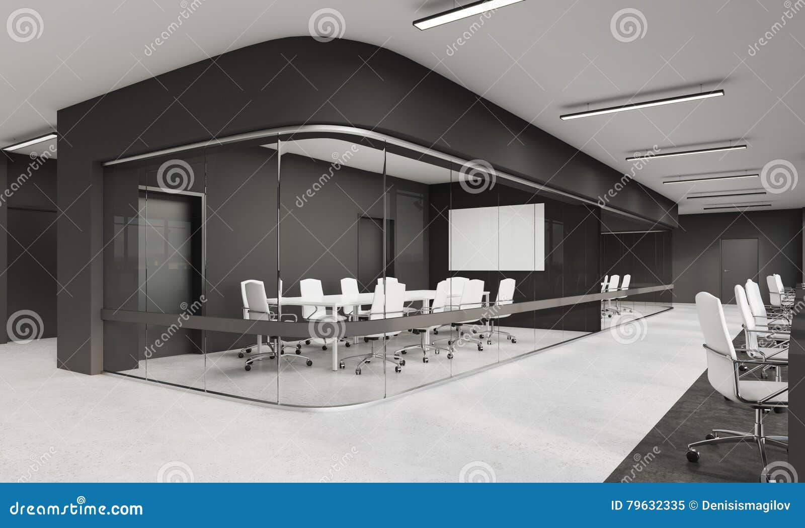 Long Conference Room with Table and Horizontal Poster Stock ...