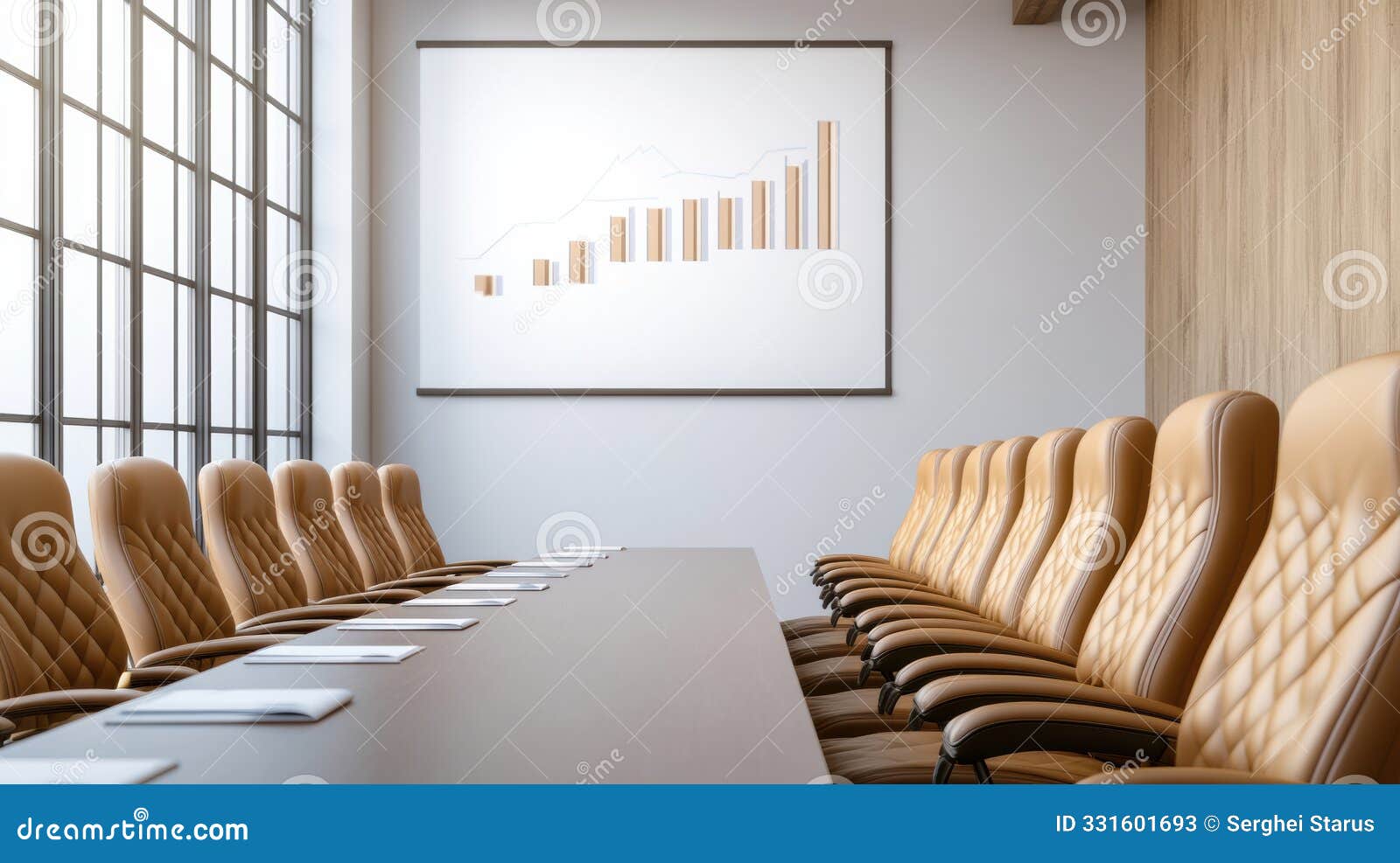 A Long Conference Table with Chairs and a Graph on the Wall, AI Stock ...
