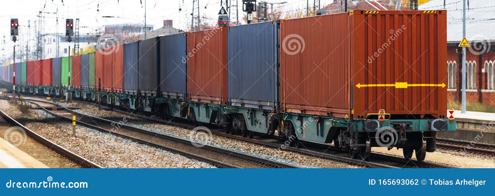 Long Container Cargo Train Panorama Stock Photo - Image of ...