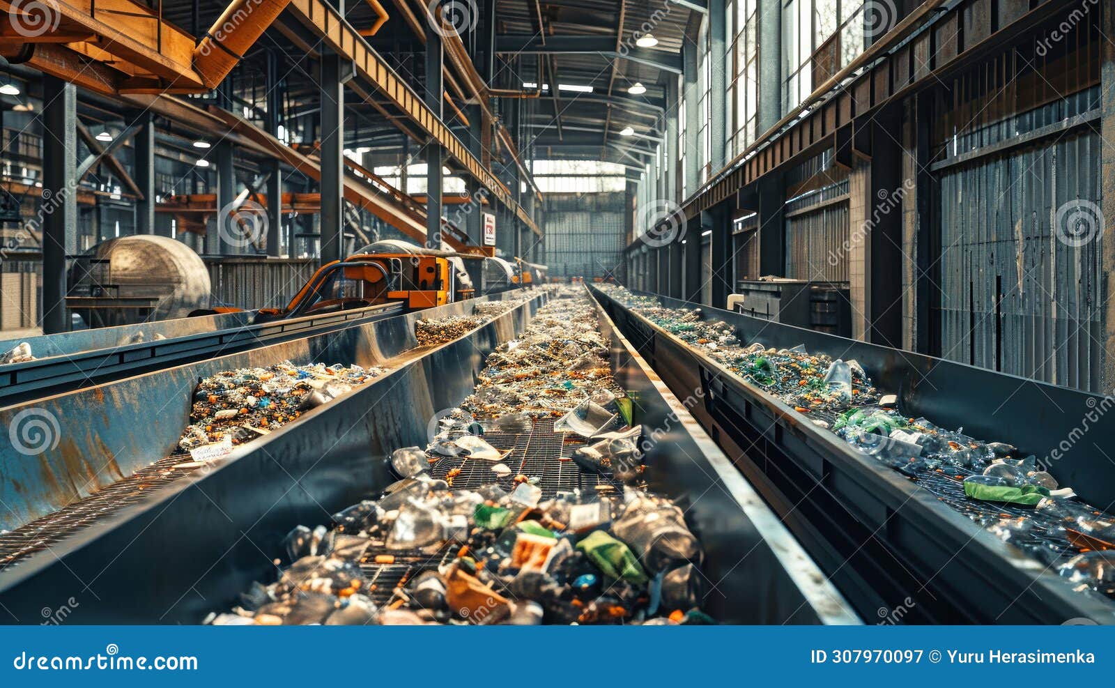 Long Conveyor Belt in Large Garbage Processing Plant Stock Illustration ...