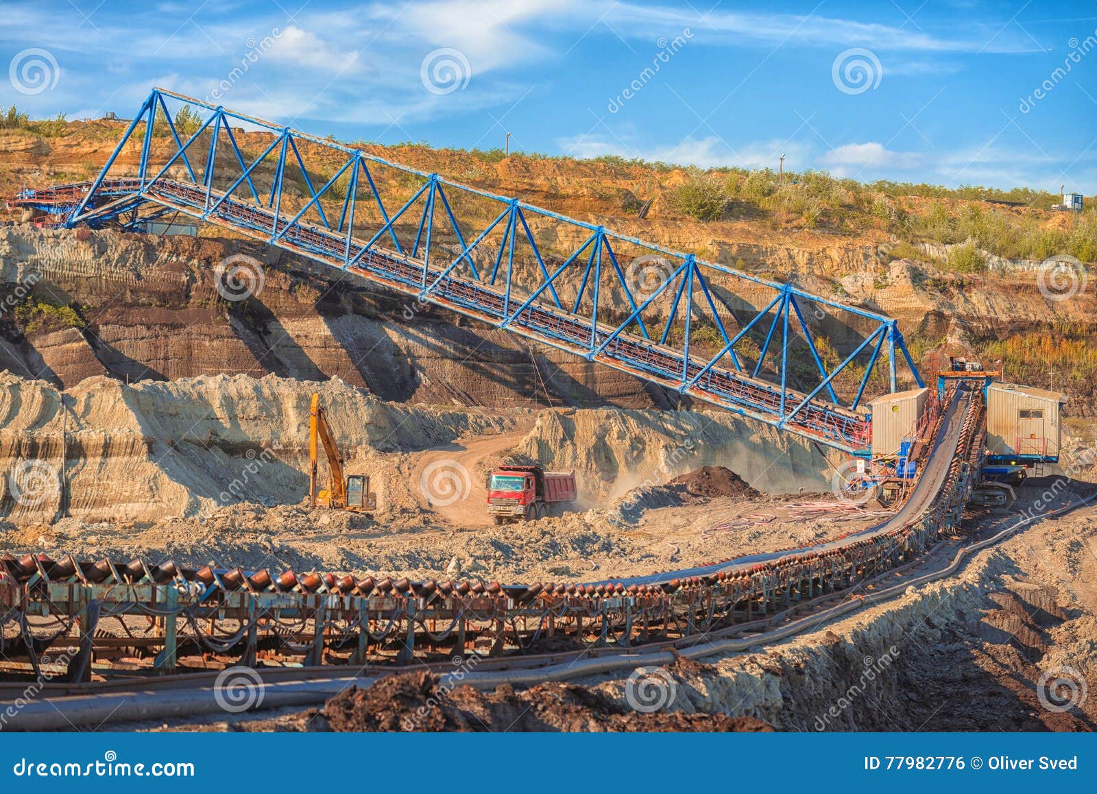 Long Conveyor Belt Transporting Ore Stock Photo - Image of large, dirt ...