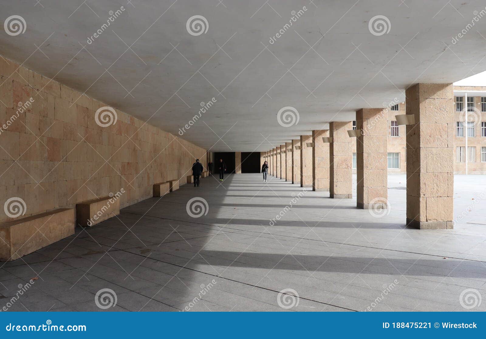 Long Corridor of a Building with Columns on One Side Stock Image ...