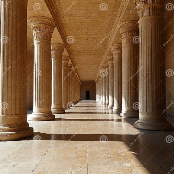 Long Corridor with Columns, Architectural Perspective, Sunlight and ...