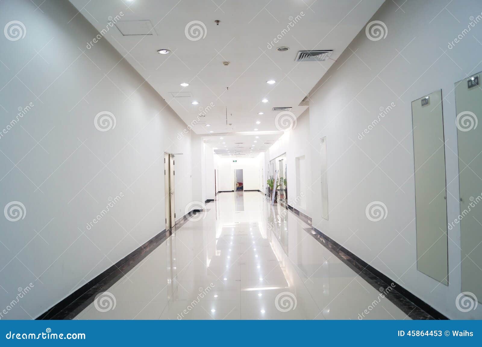 Long Corridor, in the Commercial Building Stock Image - Image of ...