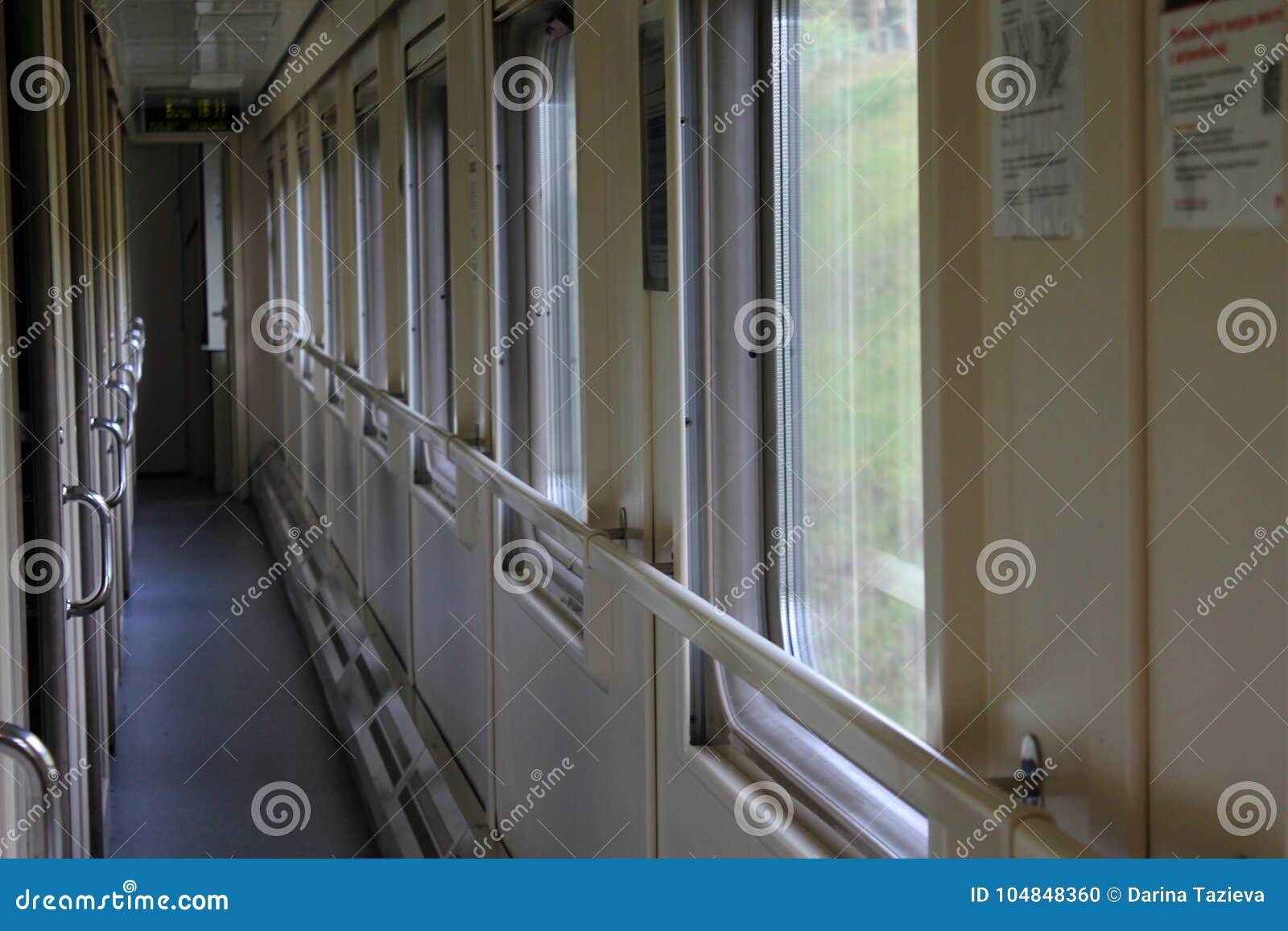 The Long Corridor of the Compartment Train, the Transparent Windows ...