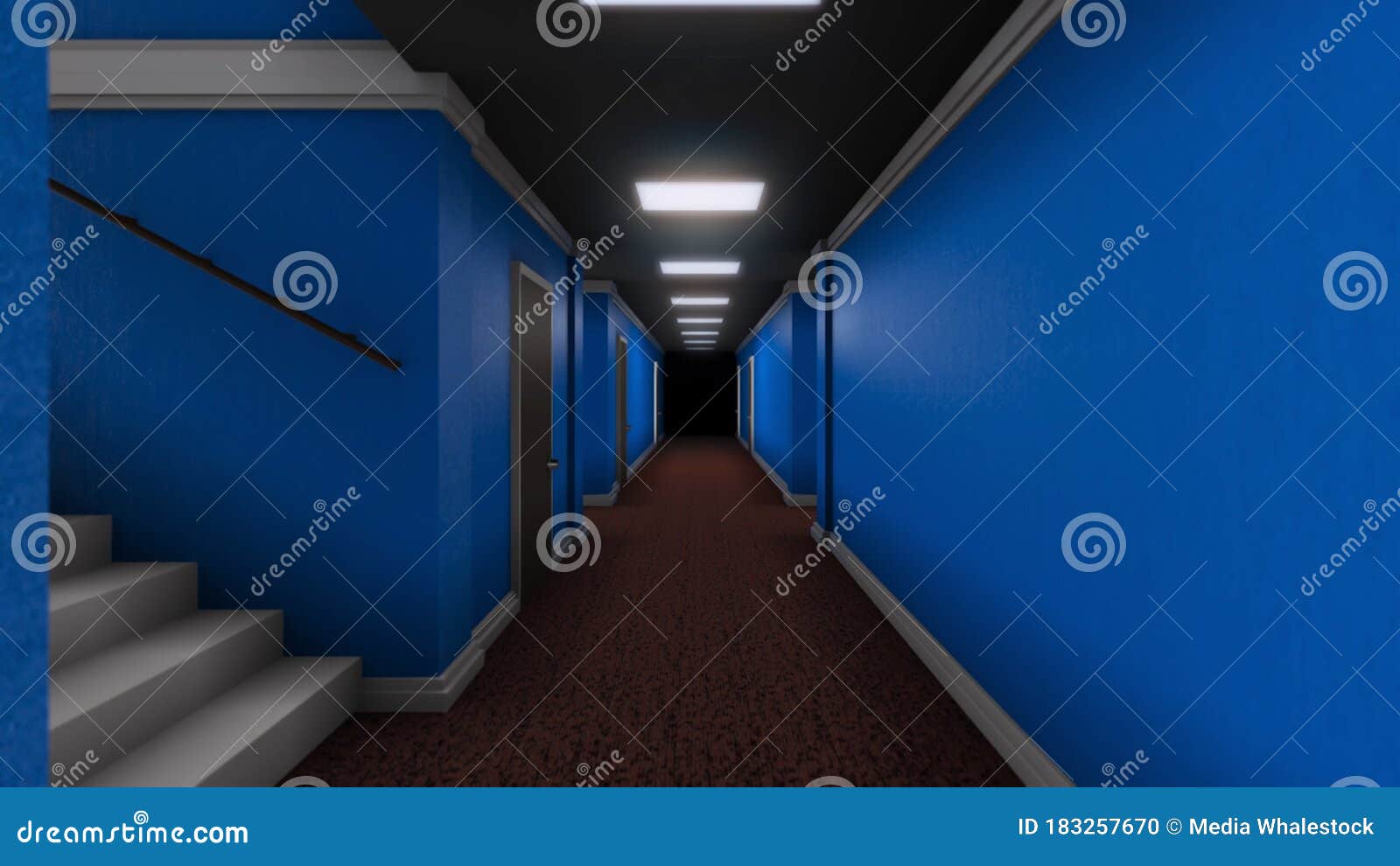 Long Corridor with Doors and Darkness at End. Animation Stock ...