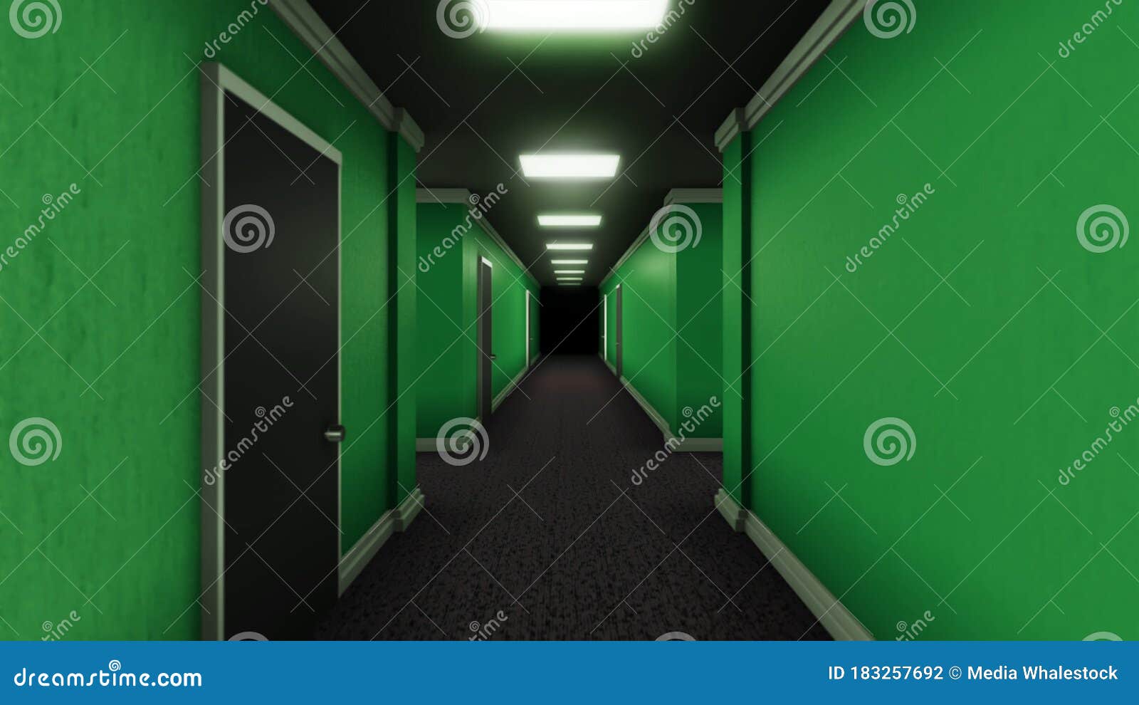 Long Corridor with Doors and Darkness at End. Animation Stock ...