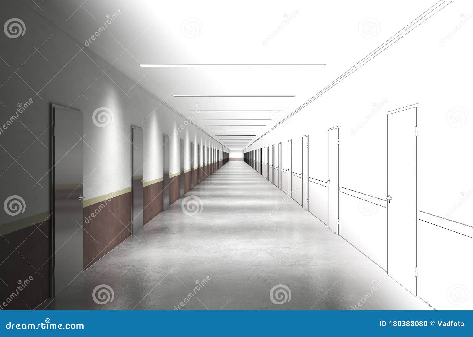Long Corridor, Interior Visualization, 3D Illustration Stock ...
