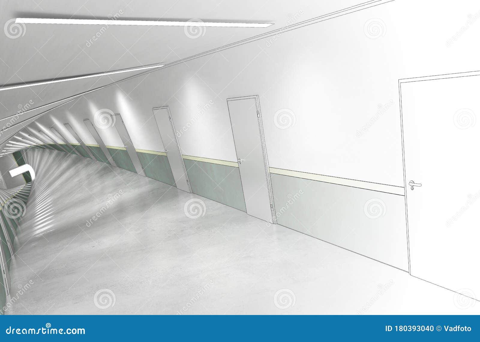 Long Corridor, Interior Visualization, 3D Illustration Stock ...