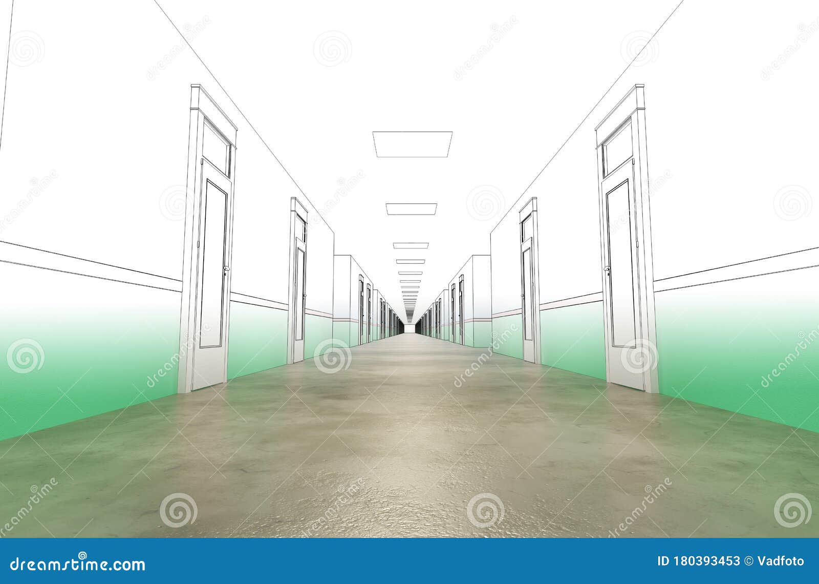 Long Corridor, Interior Visualization, 3D Illustration Stock ...