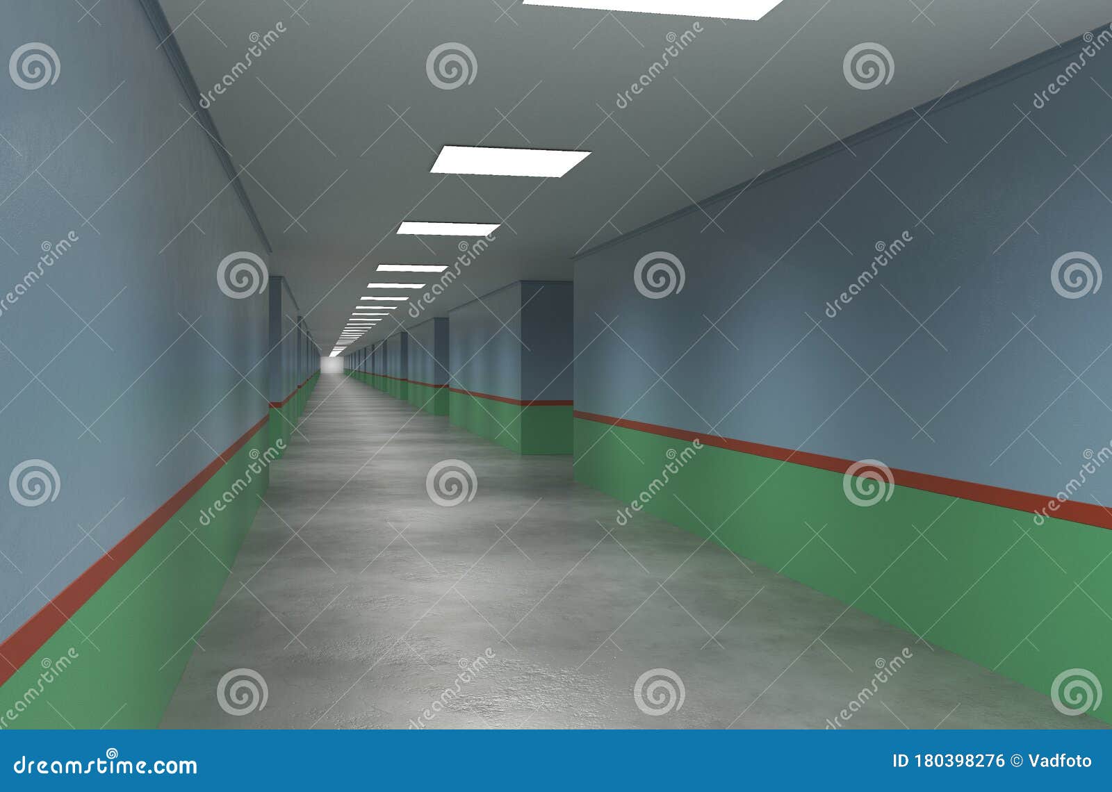 Long Corridor, Interior Visualization, 3D Illustration Stock ...