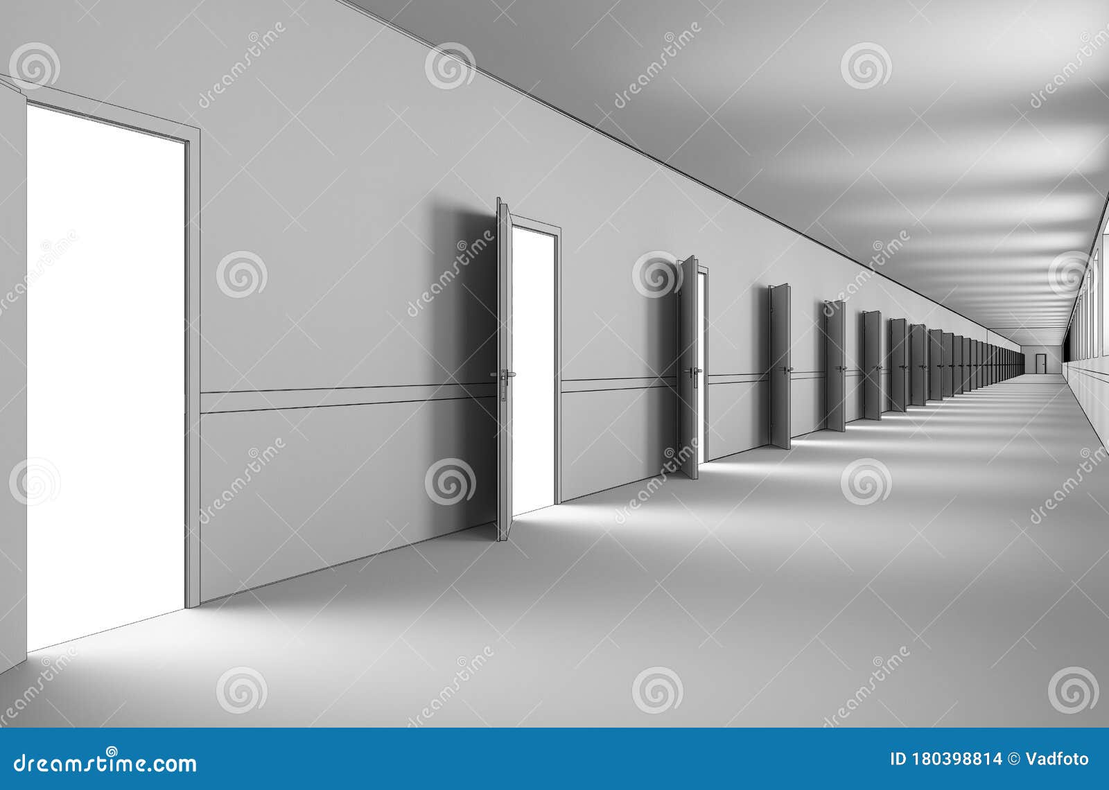 Long Corridor, Interior Visualization, 3D Illustration Stock ...