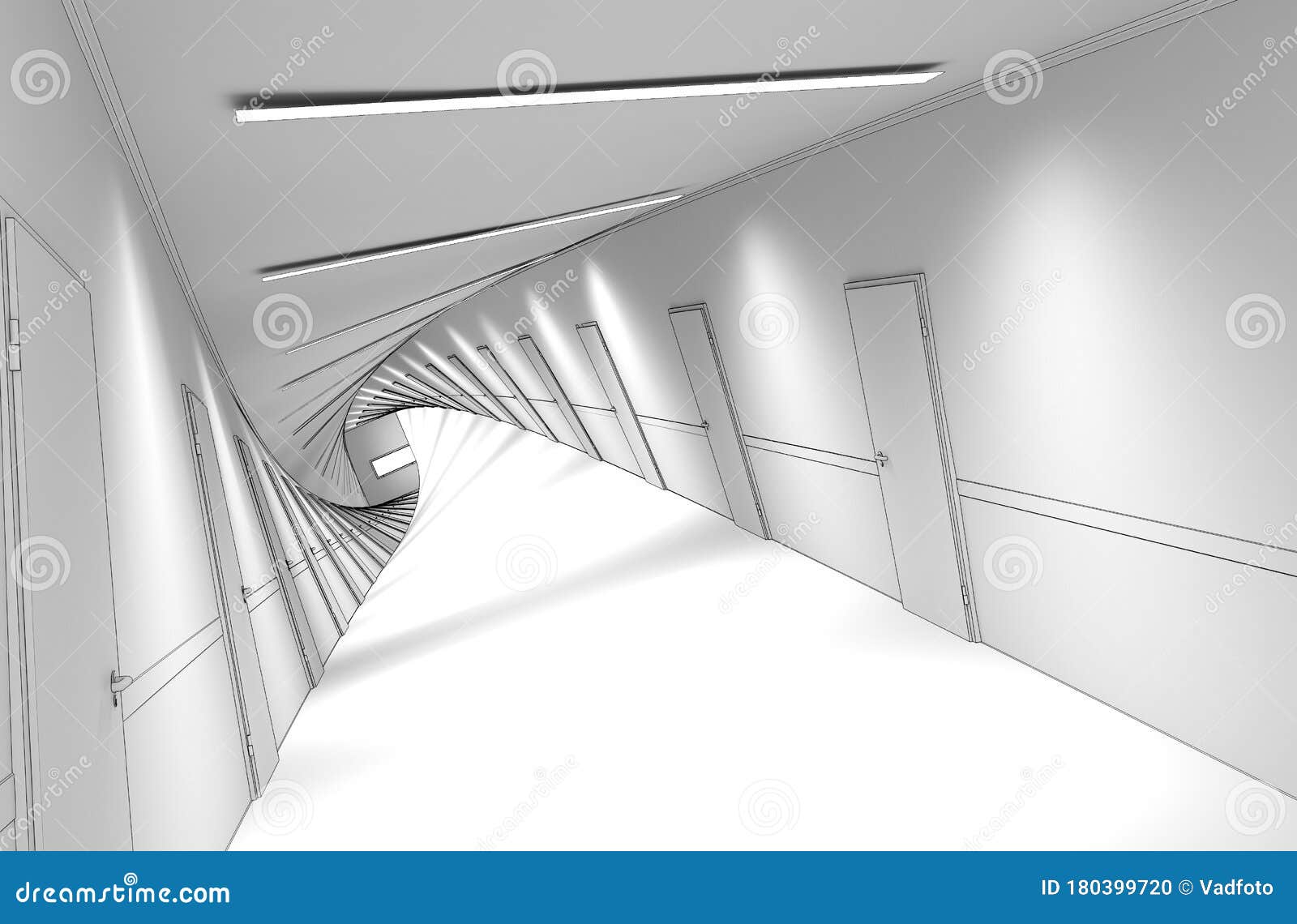 Long Corridor, Interior Visualization, 3D Illustration Stock ...