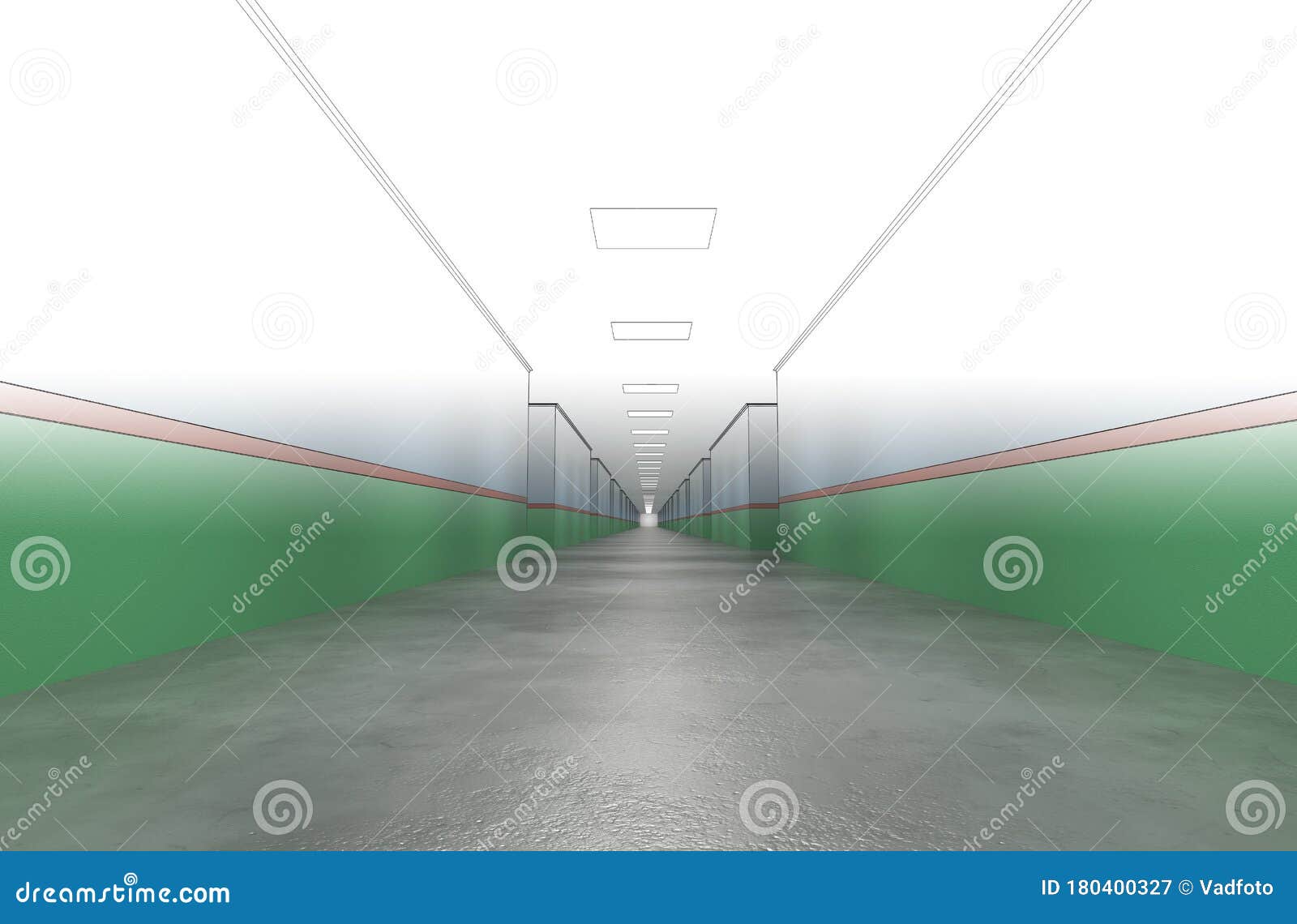 Long Corridor, Interior Visualization, 3D Illustration Stock ...