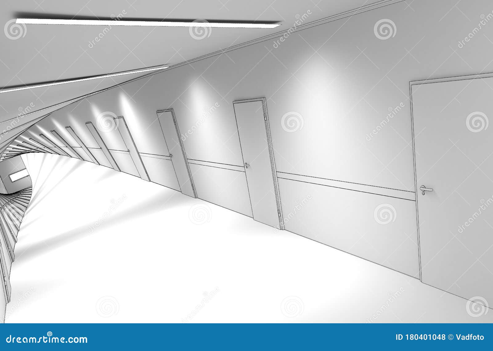 Long Corridor, Interior Visualization, 3D Illustration Stock ...