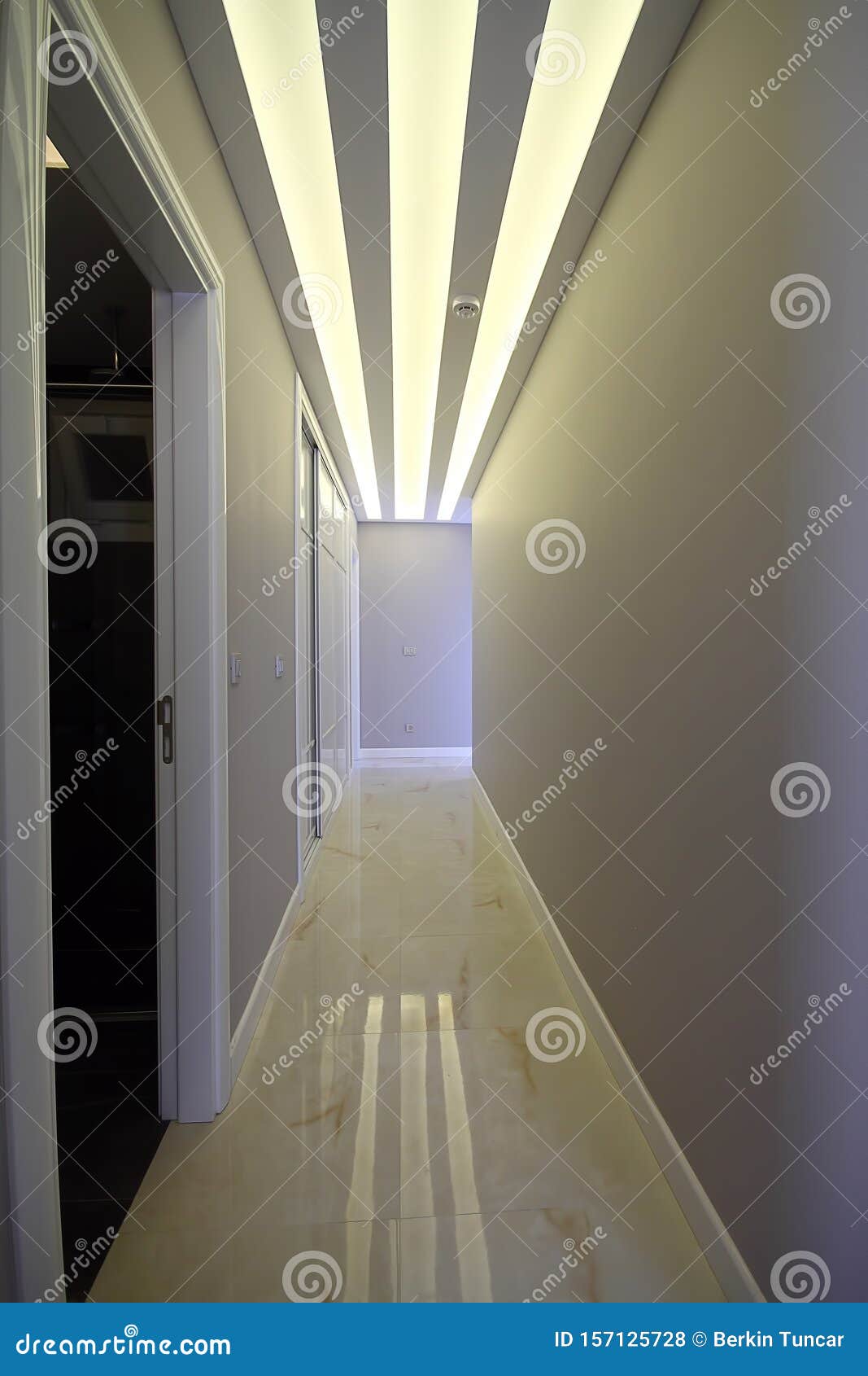 A Long Corridor with Doors at the Sides and a Light at the End of the ...