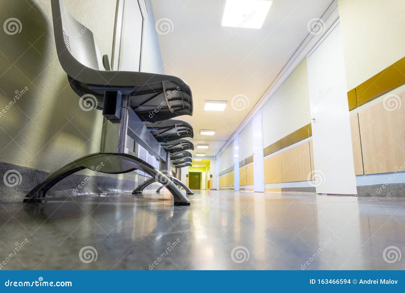 Long Corridor in Hospital with Chairs Stock Photo - Image of effort ...
